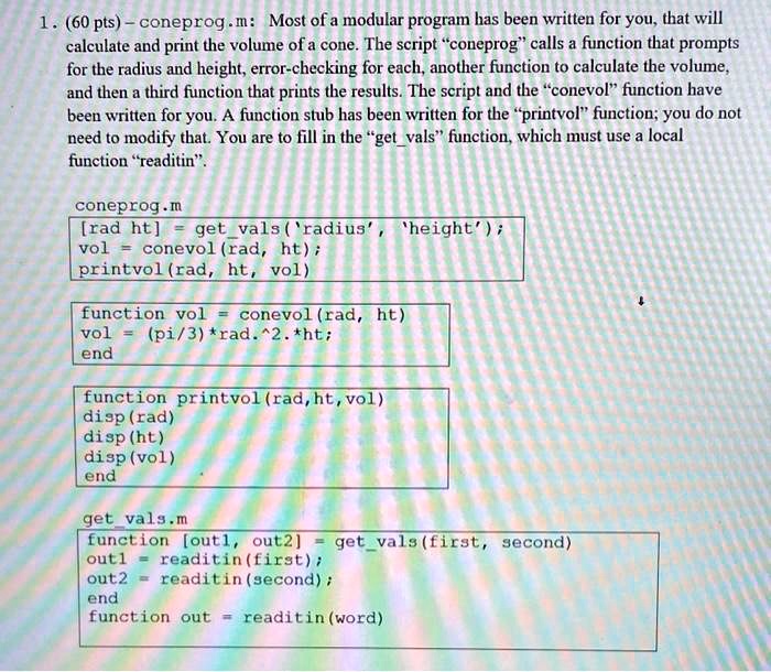 (60 pts). coneprog.m Most of a modular program has been written for you ...