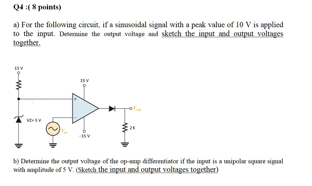 SOLVED: Q4 :(8 points) a) For the following circuit, if a sinusoidal signal with a peak value of ...