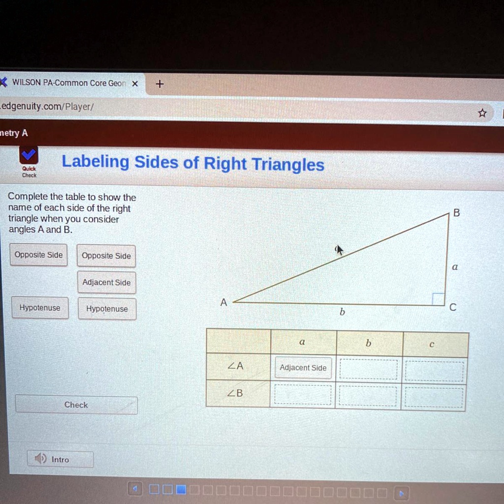 SOLVED: 'Complete the table to show the name of each side of the right ...