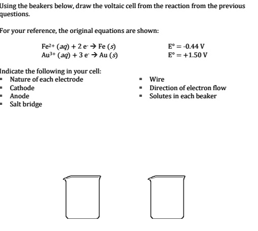 SOLVED: Using the beakers below, draw the voltaic cell from the ...