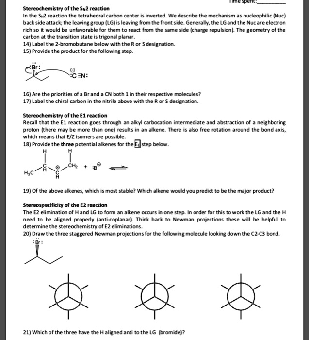 Stereochemistry of the S+2 reaction and the E2 reaction at the ...