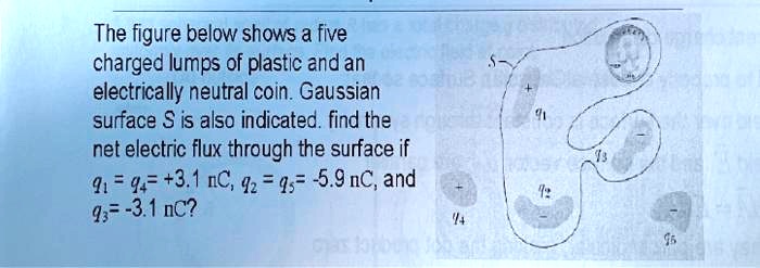 SOLVED: The figure below shows a five charged lumps of plastic andan ...