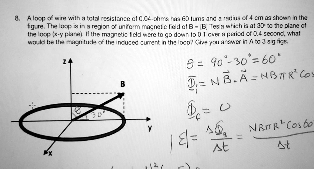 SOLVED: A loop of wire with a total resistance of 0.04 ohms has 60 ...