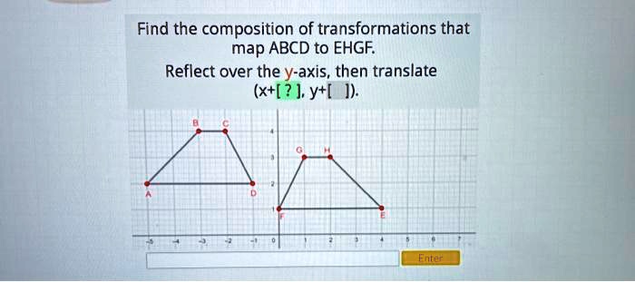 Find the composition of transformations that map ABCD to EHGF. Reflect over the y-axis, then ...