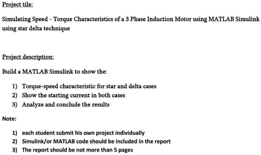 SOLVED: pleases solvethe project using MATLABSIMULINK project tile ...