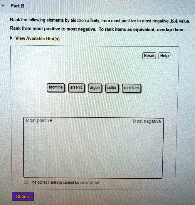 [GET ANSWER] part b rank the following elements by electron affinity ...