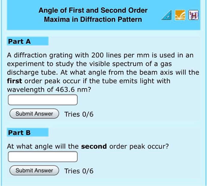 SOLVED:Angle of First and Second Order Maxima in Diffraction Pattern Part A A diffraction ...