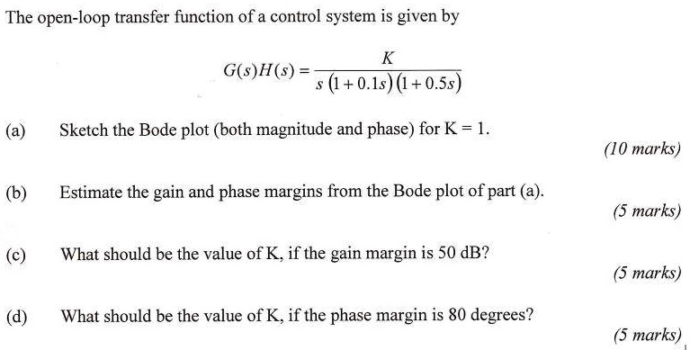 Solved The Open Loop Transfer Function Of A Control System Is Given By K A Sketch The Bode