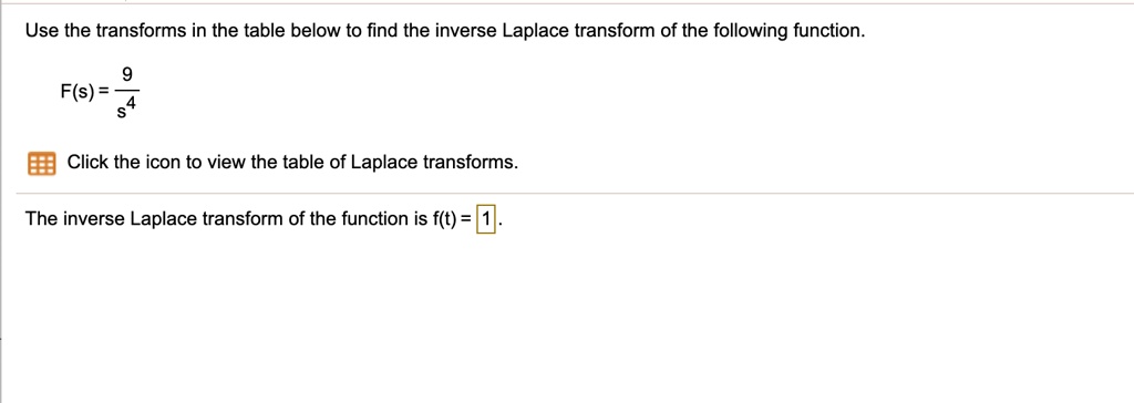 SOLVED: Use the transforms in the table below to find the inverse Laplace transform of the ...