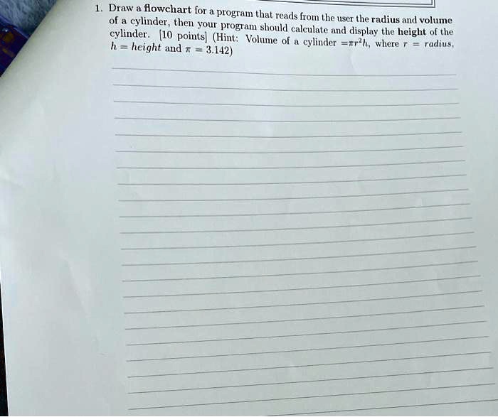 SOLVED: Draw a flowchart for a program that reads the radius and volume ...