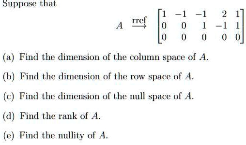 SOLVED: Suppose that rref(A) = 0 F1 4. Find the dimension of the column ...