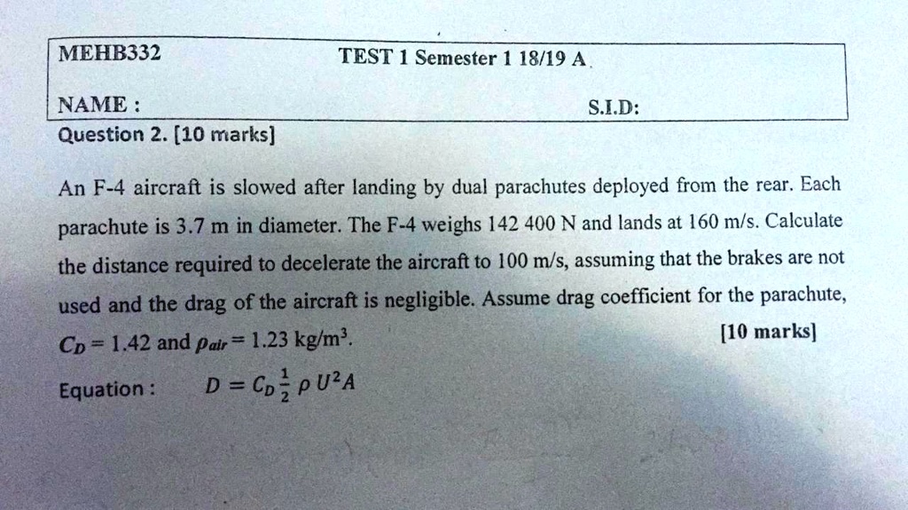 SOLVED: MEHB332 TEST 1 Semester 1 18/19 A NAME: Question 2. [10 marks ...