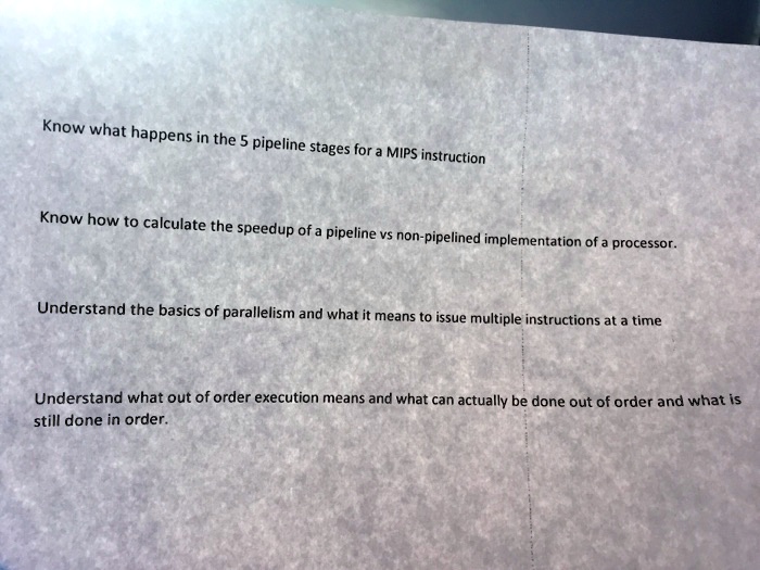 SOLVED: Please need help answering the questions Know what happens in the 5 pipeline stages for ...