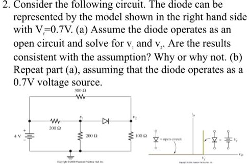 2. Consider the following circuit. The diode can be represented by the model shown in the right ...
