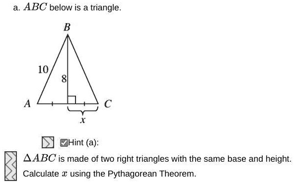 SOLVED: Below is a triangle. ABC below is a triangle. 10 Hint (a): ABC is made of two right ...