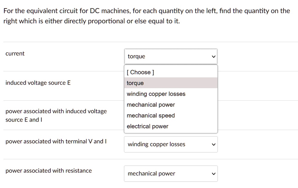 SOLVED: For the equivalent circuit for DC machines, for each quantity ...