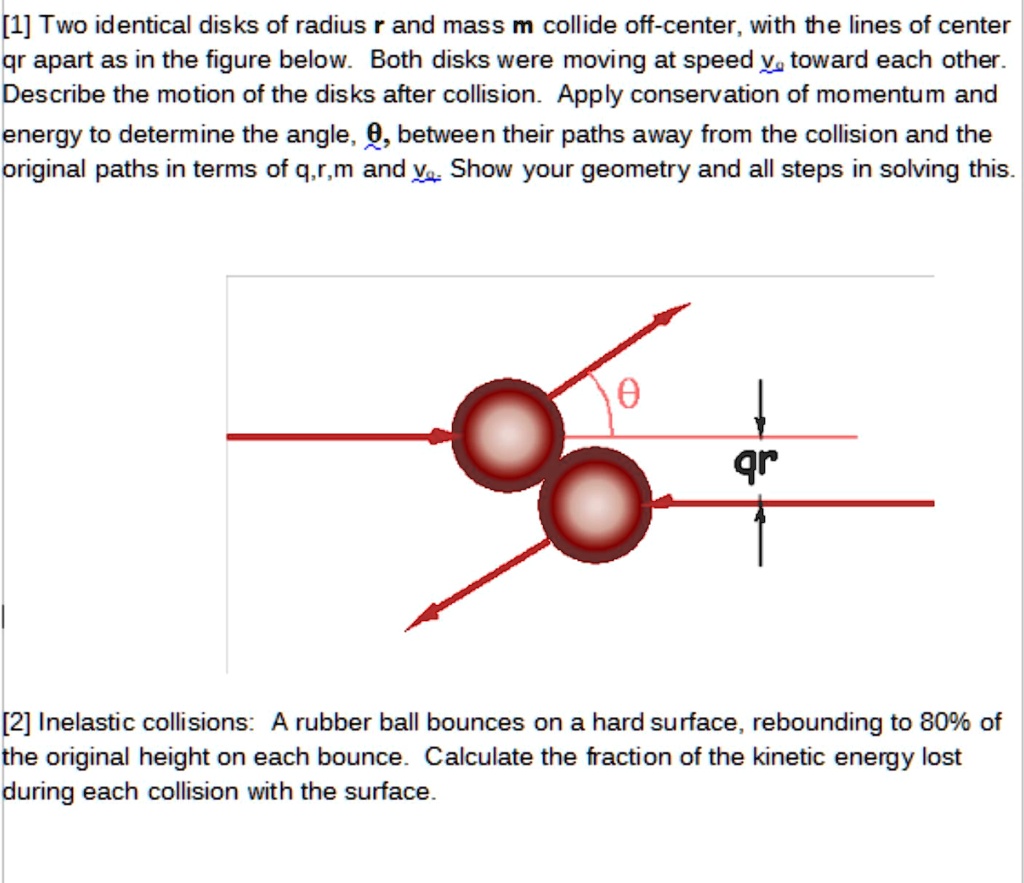 SOLVED: [1] Two identical disks of radius r and mass m collide off-center, with the lines of ...