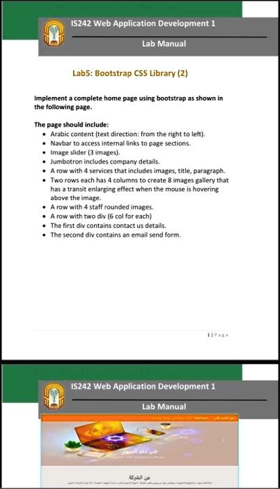 Solved Lab 5 Bootstrap Css Library Implement A Complete Home Page Using Bootstrap As Shown On
