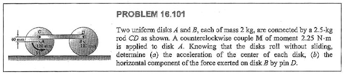 SOLVED: Problem 16.101 Two uniform disks A and B, each of mass 2 kg, are connected by a 2.5-kg ...