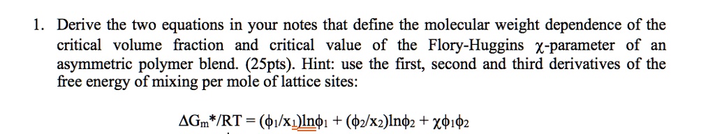 1. Derive the two equations in your notes that define the molecular ...
