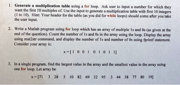 Solved Generate A Multiplication Table Using A For Loop Ask The User 4767