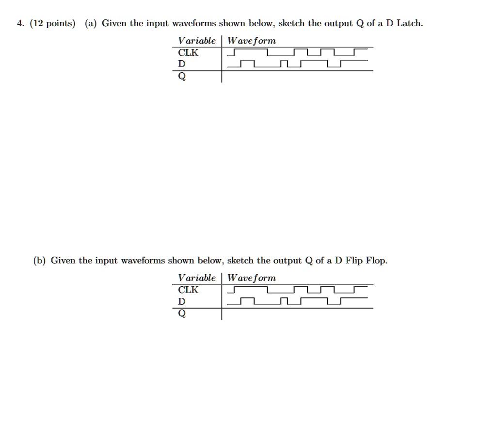 Solved 4 12 Pointsa Given The Input Waveforms Shown Below Sketch The Output Q Of A D Latch