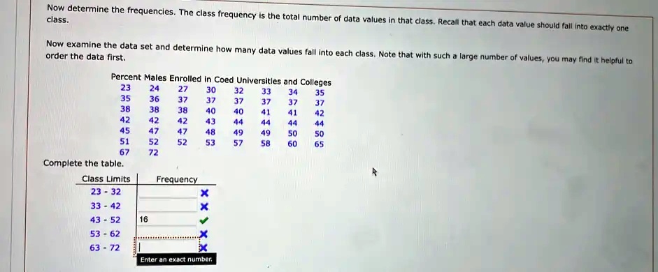 SOLVED: Now determine the frequencies. The class frequency is the total number of data values in ...