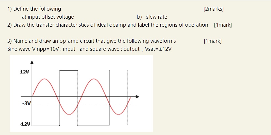 SOLVED: 1) Define the following: a) input offset voltage b) slew rate 2) Draw the transfer ...
