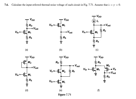 7.6. Calculate the input-referred thermal noise voltage of each circuit in Fig. 7.71. Assume ...
