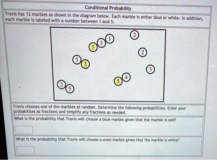 conditional probability travis has 12 marbles as shown in the diagram ...