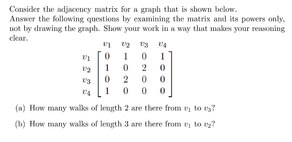 Consider the adjacency matrix for a graph that is shown below. Answer the following questions by ...