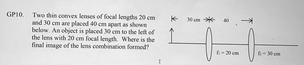 GP10. Two thin convex lenses of focal lengths 20 cm and 30 cm are ...