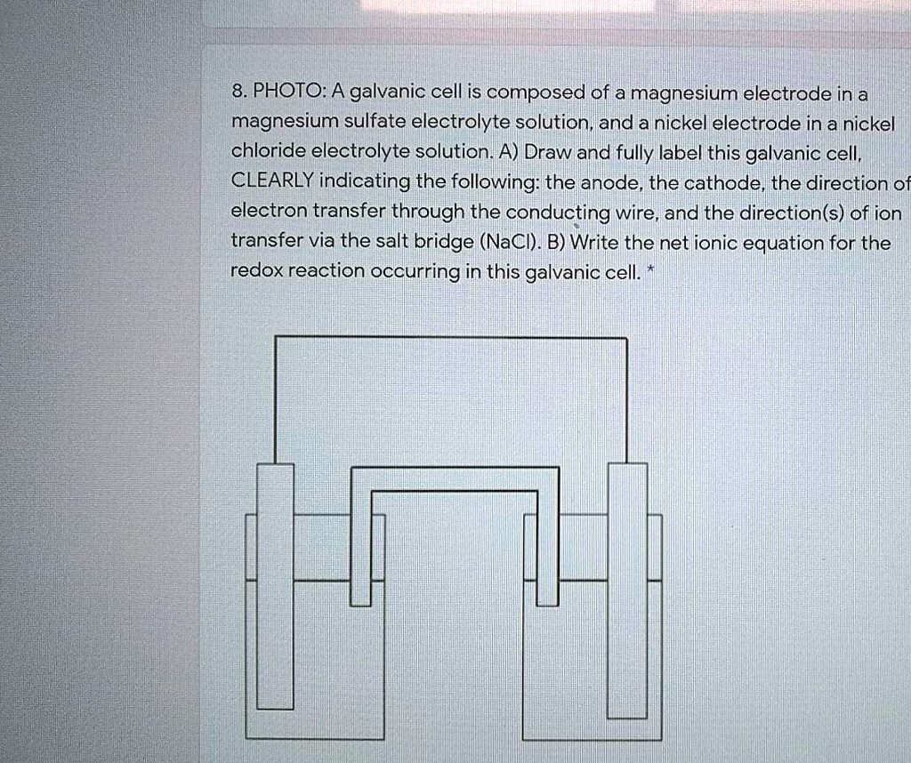 SOLVED: 8. PHOTO: A galvanic cell is composed of a magnesium electrode ...