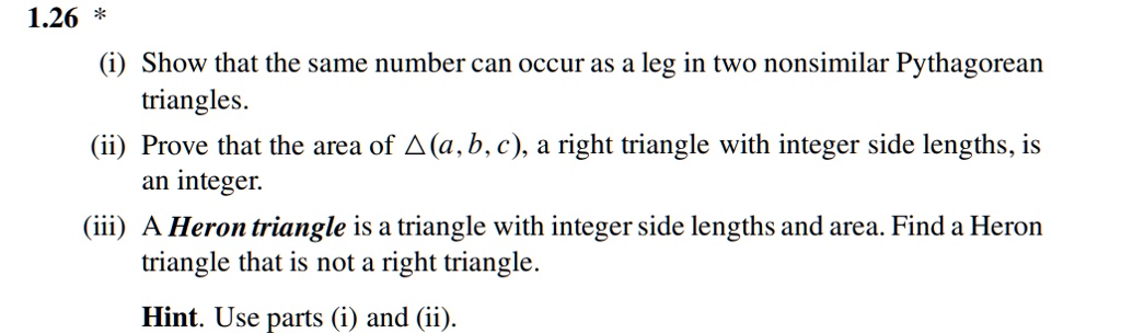 SOLVED: 1.26 Show that the same number can occur as a leg in two ...