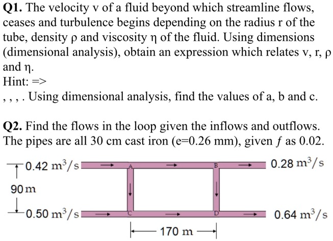 q1 the velocity v of a fluid beyond which streamline flows ceases and turbulence begins ...