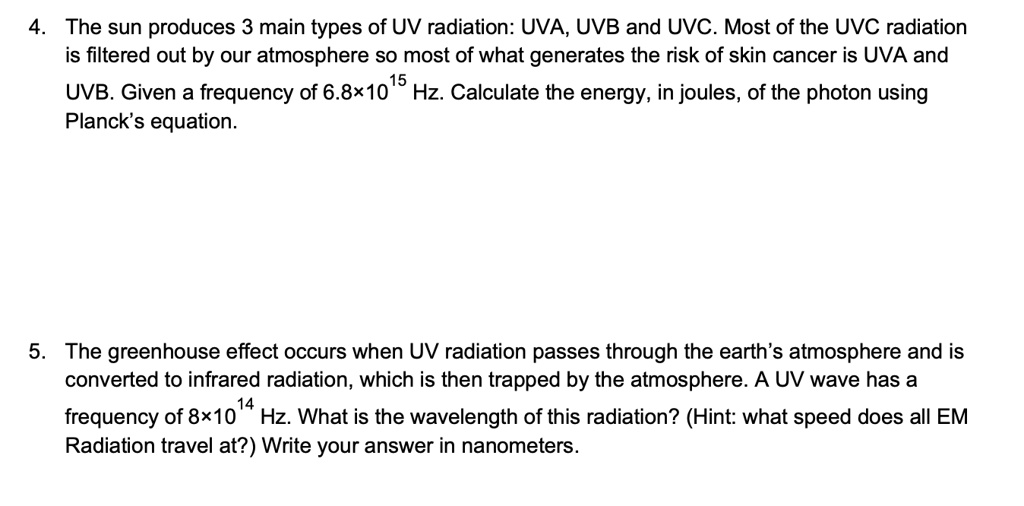 The sun produces three main types of UV radiation: UVA, UVB, and UVC ...