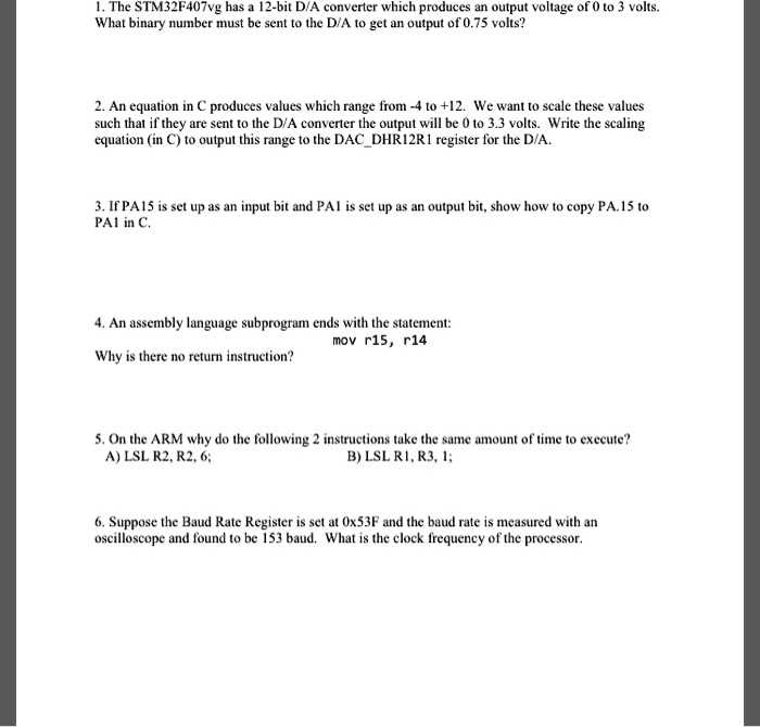 SOLVED: The STM32F407vg has a 12-bit D/A converter which produces an ...