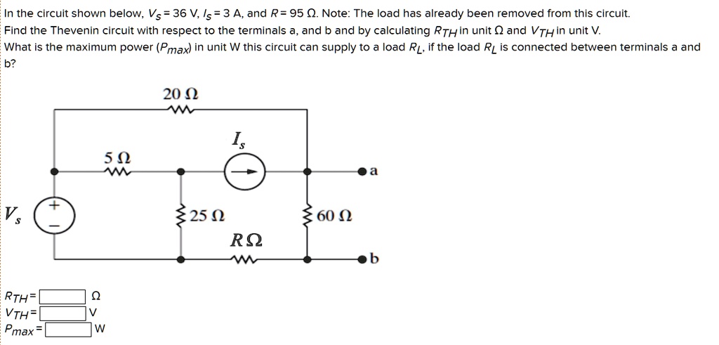SOLVED: In the circuit shown below, Vs = 36V, Is = 3A, and R = 95Î ...
