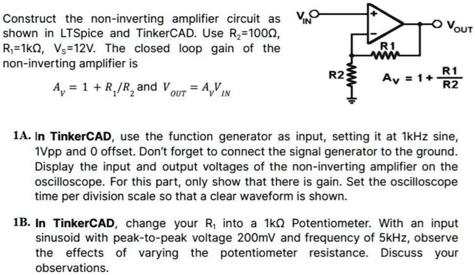 Solved Construct This Non Inverting Amplifier Using Tinkercad Attach