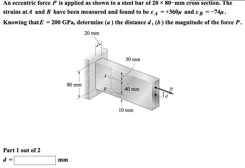 SOLVED: An eccentric force P is applied as shown to a steel bar of 20 x ...