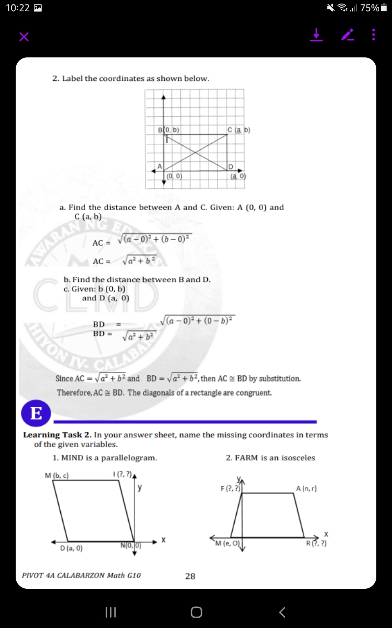 SOLVED: 10: 22 ???+, ? 75% 2. Label the coordinates as shown below. a ...