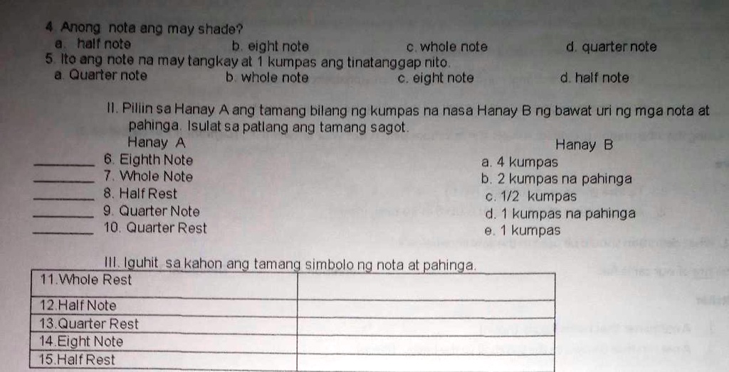 SOLVED: Need answer, need answer. Anong nota ang may shadow? Hall nota ...
