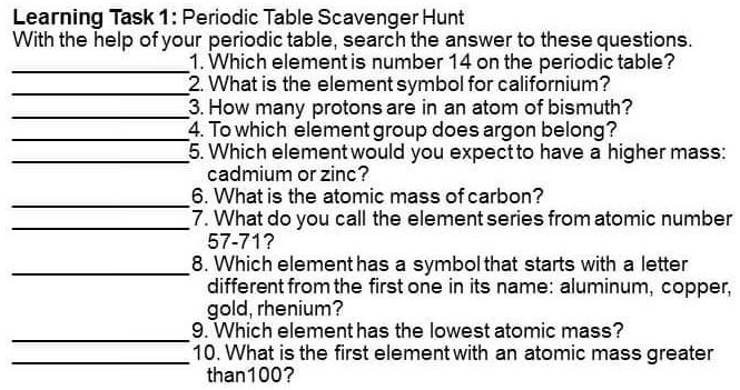 Periodic Table Scavenger Hunt Questions