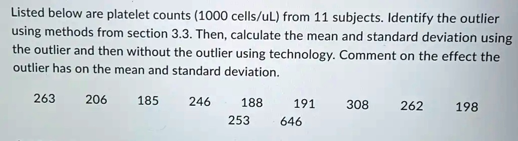 listed below are platelet counts 1000 cellsul from 11 subjects identify ...