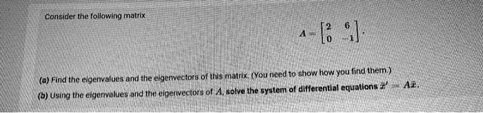 SOLVED: Consider the following matrix A 6 5.]. (a) Find the eigenvalues and the eigenvectors of ...