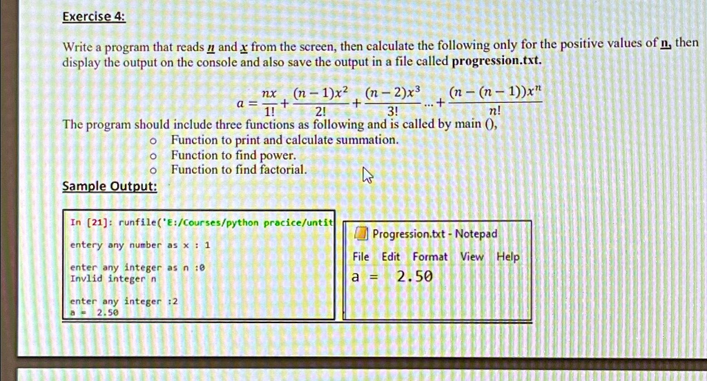 exercise 4 write a program that reads n and x from the screen then calculate the following only ...