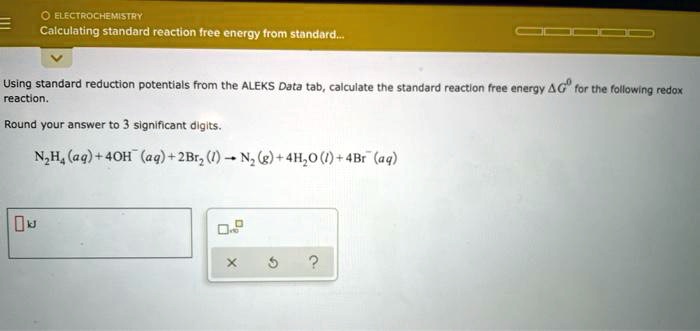 SOLVED: Electrochemistry: Calculating standard reaction free energy from standard reduction ...