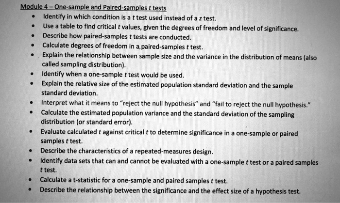 [GET ANSWER] module onesample and paired samples tests identify in ...