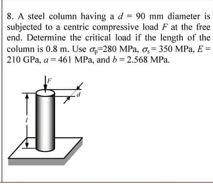 SOLVED: 8.A steel column having a d= 90 mm diameter is subjected to a ...