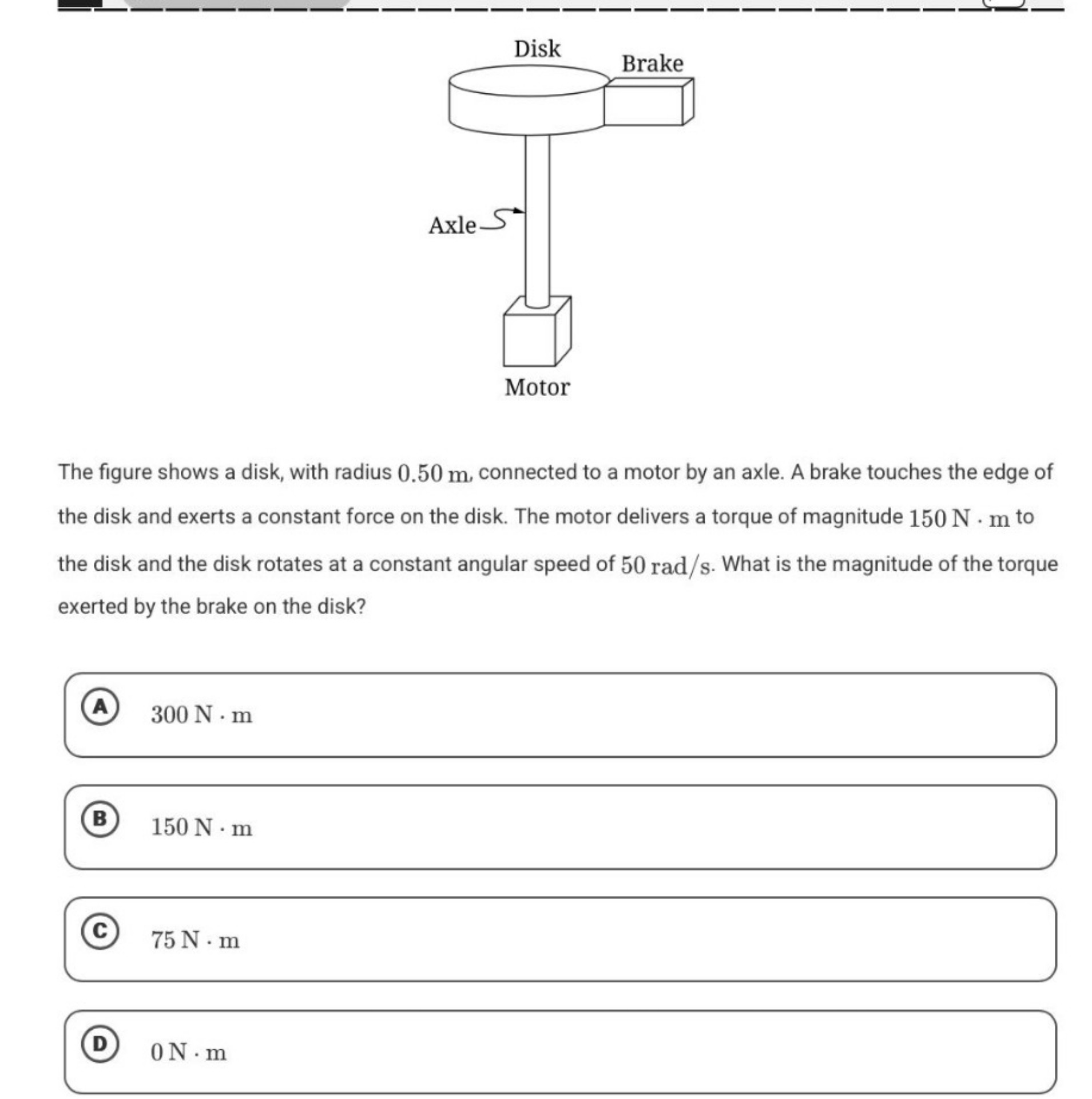 The figure shows a disk, with radius 0.50 m, connected to a...